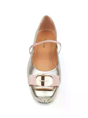 FERRAGAMO Vara Metallic-leather Ballet Flats - Gold