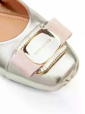 FERRAGAMO Vara Metallic-leather Ballet Flats - Gold