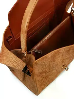FERRAGAMO Medium Hug Soft Croc-effect Suede Shoulder Bag