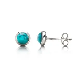 THE JEWELLERY STORE LONDON Silver / Blue Round Turquoise Studs In Sterling Silver - Silver/blue