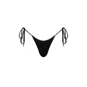 MONARCH Kaia Side Tie Ruched Bikini Bottom Metallic - Black