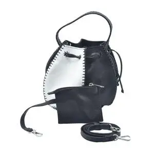 Carlos Falchi Bucket Leather Bag & White - Black