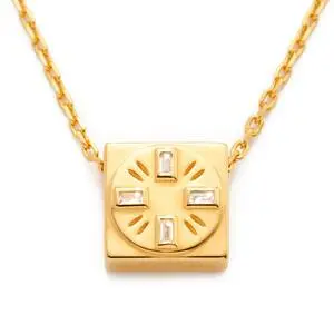KOUREE Trust In The Timing' Necklace Pendant Charm Vermeil With White Topaz - Gold