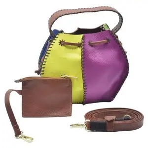 Carlos Falchi Bucket Leather Bag Bright Rainbow Multicolour