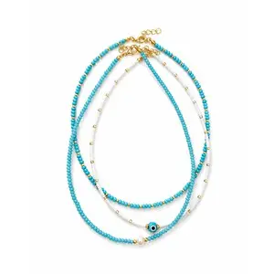 NUVV COLLECTION Evil Eye Beaded Layered Necklace - Blue/white