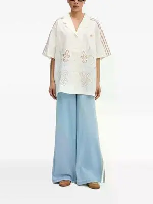 Adidas Embroidered Floral Resort Shirt - Neutrals