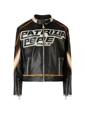 Patrizia Pepe Racing Logo-print Leather Biker Jacket - Black