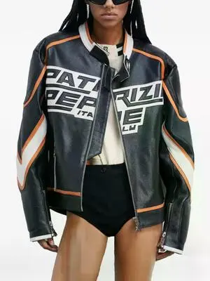Patrizia Pepe Racing Logo-print Leather Biker Jacket