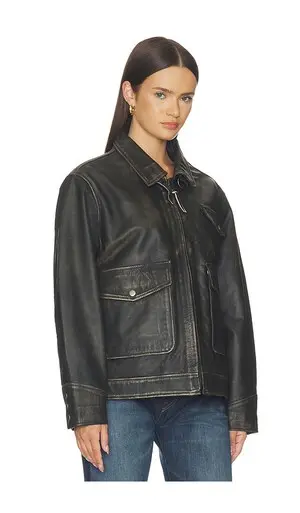 FOUND Distressed Leather Pocket Jacket In . Also