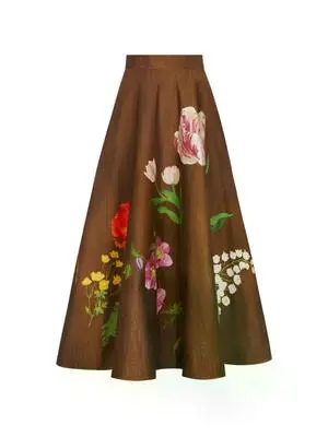 Oscar De La Renta Botanical Print Midi Skirt