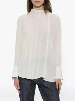 Victoria Beckham Pleated High Neck Long Sleeve Blouse