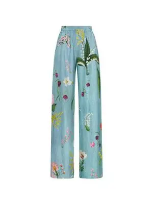 Oscar De La Renta Floral-print Silk Palazzo Pants - Blue