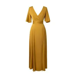 SANCTUMUM Oleon Kimono Style Silk Dress In Mustard Seed - Green