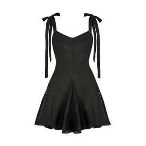 SANCTUMUM Kaya Mini Linen Dress In Midnight - Black