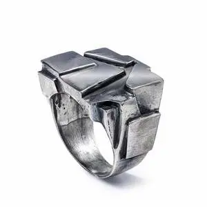 GERMAN KABIRSKI Nexus Oxidized Band With Broken Glacier Effect - Silver