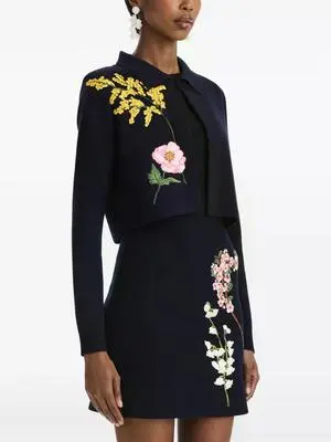 Oscar De La Renta Botanical-embroidery Cropped Jacket - Blue
