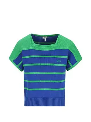 Loewe Striped Anagram-embroidered Sweater - Blue