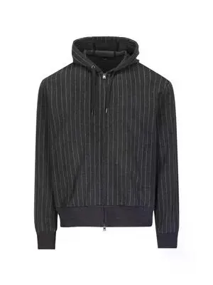 Herno Pinstripe-pattern Drawstring-hood Hoodie - Grey