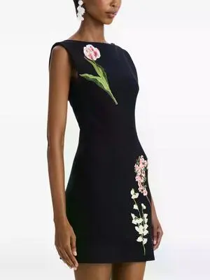 Oscar De La Renta Botanical Embroidered A-line Mini Dress