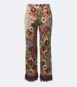 ALEMAIS Fringed Printed Wide-leg Pants - Multicoloured