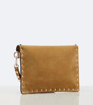 Valentino Garavani Rockstud Medium Suede Pouch - Beige