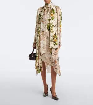 Acne Studios Tie-neck Floral Silk Georgette Midi Dress