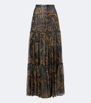 Etro Paisley Silk-blend Tiered Maxi Skirt - Multicoloured