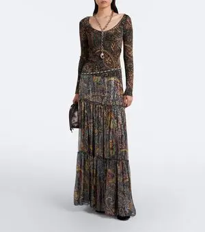 Etro Paisley Silk-blend Tiered Maxi Skirt - Multicoloured