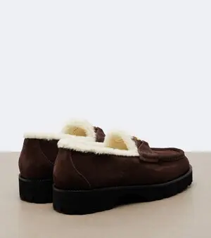 Valentino Garavani Vlogo Shearling-trimmed Suede Platform Loafers