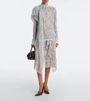 Acne Studios Paisley Lace-trimmed Silk Crepe Midi Skirt