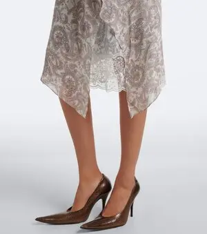 Acne Studios Paisley Lace-trimmed Silk Crepe Midi Skirt