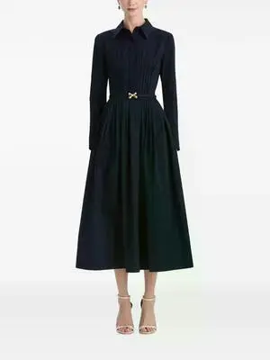 Oscar De La Renta Bow-belt Pleated Flared Midi Shirt Dress - Blue