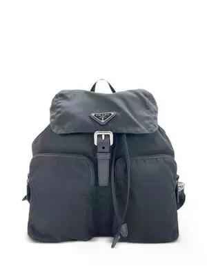 Prada 2010s Buckled Drawstring Backpack - Black