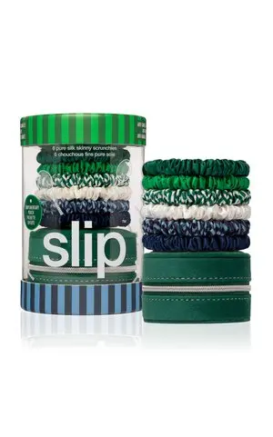 Slip Set Of Six Skinny Silk Scrunchies With Pouch - Multi