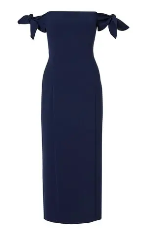 Carolina Herrera Off-the-shoulder Crepe Midi Dress - Navy
