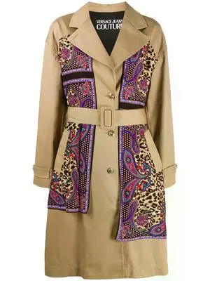 Versace Paisley Leopard Accent Trench Coat - Neutrals