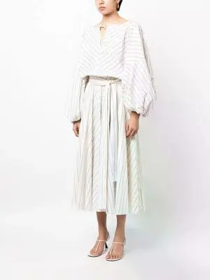 Palmer//harding Striped Cotton Flared Midi Dress