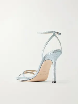 JIMMY CHOO Leo 100 Glittered Leather Sandals