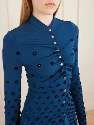 Rabanne Gathered Flocked Jersey Blouse