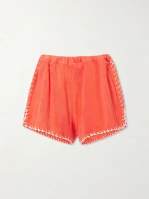 TERRY PUESTO Estate Crochet-trimmed Organic Cotton-terry Shorts - Red