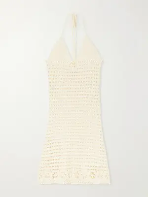 TERRY PUESTO Cece Halterneck Crocheted Organic-cotton Midi Dress - Neutrals