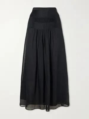 MARANT ETOILE Pylka Embroidered Crepon Midi Skirt - Black