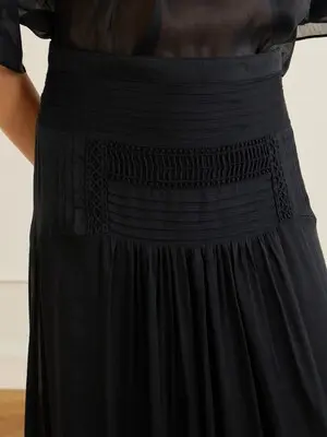 MARANT ETOILE Pylka Embroidered Crepon Midi Skirt - Black