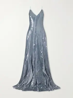 MARMAR HALIM Pleated Sequined Chiffon Gown