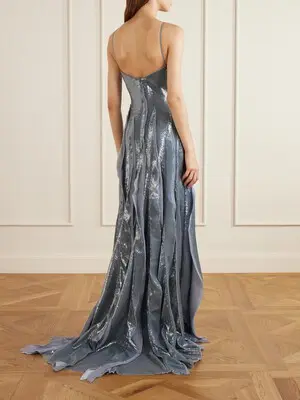 MARMAR HALIM Pleated Sequined Chiffon Gown