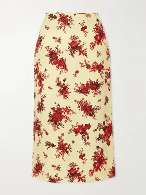 JIL SANDER Floral-print Satin Midi Skirt