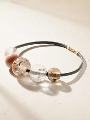 Marisa Klass 18k Gold, Leather, Quartz And Sunstone Necklace - Multi