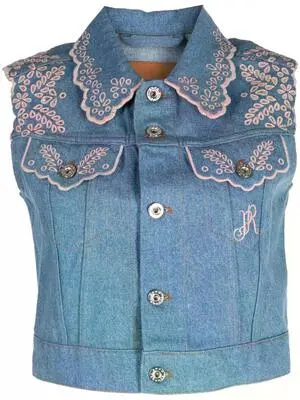 Rabanne Embroidered Denim Cropped Vest - Blue