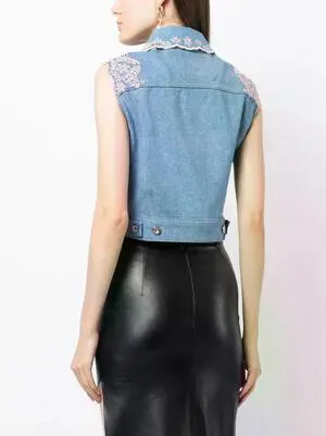 Rabanne Embroidered Denim Cropped Vest