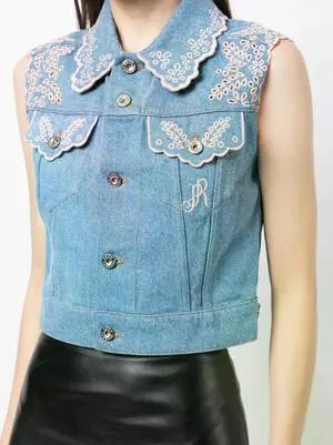 Rabanne Embroidered Denim Cropped Vest